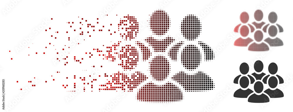 Vector user crowd icon in dissolved, dotted halftone and undamaged ...