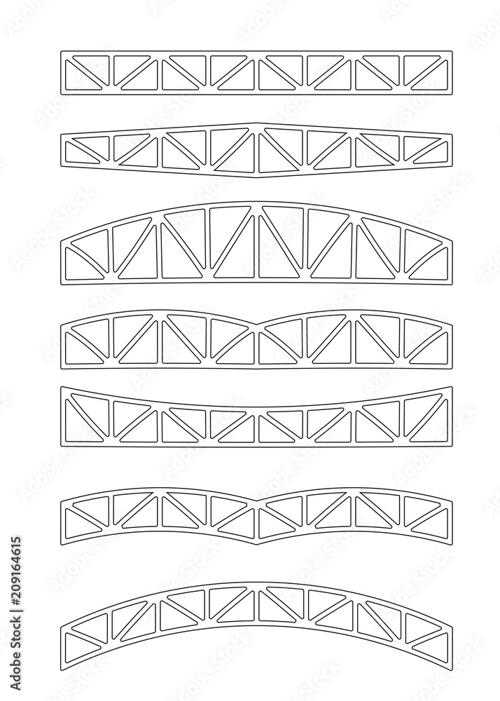 Steel metal trusses. Blueprint vector illustration. Set of different ...