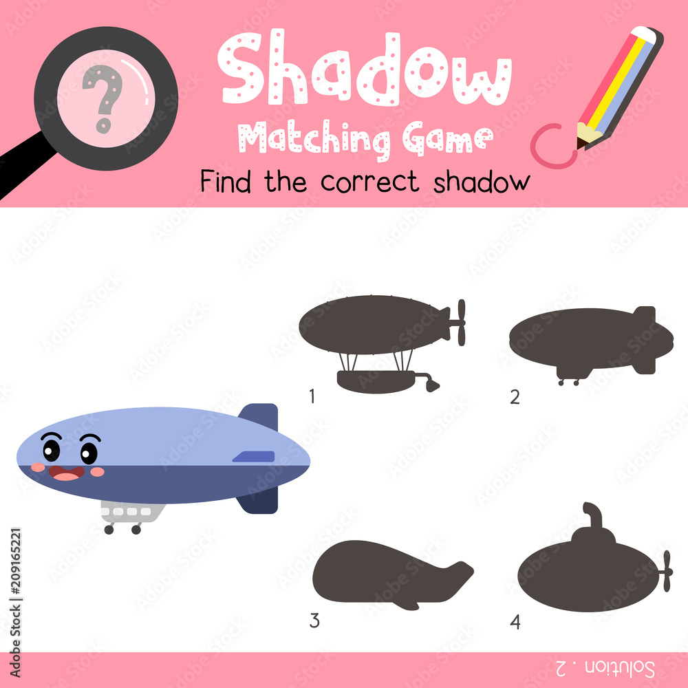 Shadow matching game of Blimp side view transportations for preschool ...