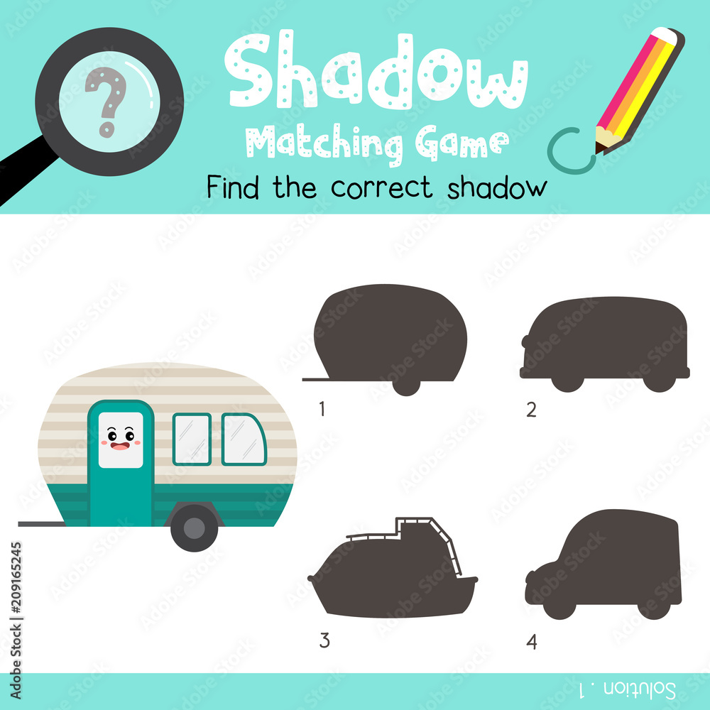 Shadow matching game of Camper side view transportations for preschool ...