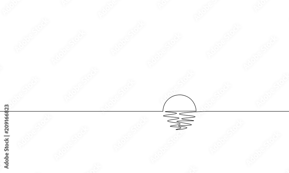 Single continuous one line art sunny ocean view. Sea voyage sunrise ...