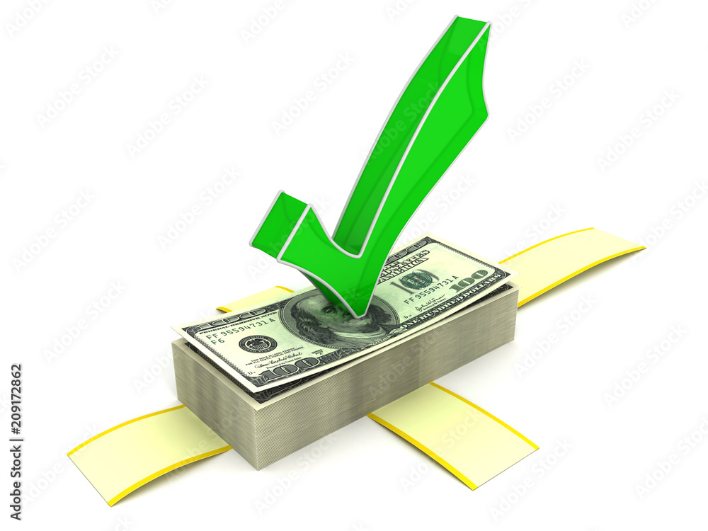 Check mark on a stack of dollars Stock Illustration | Adobe Stock