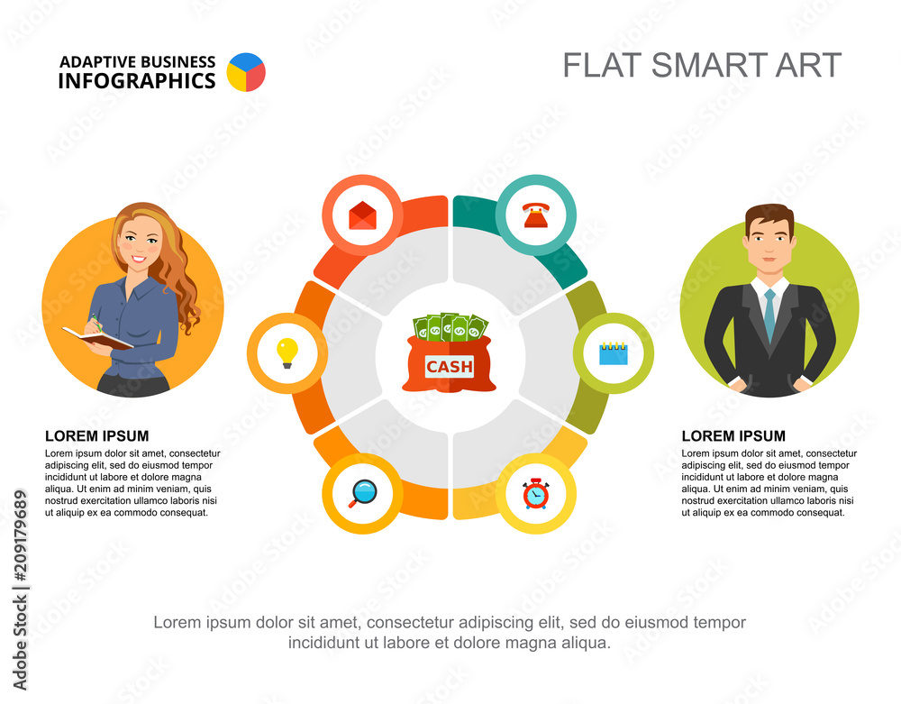 Two partners process chart template for presentation. Business data ...