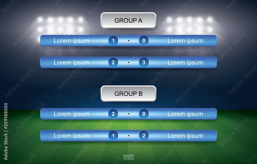 Match schedule of soccer football cup with stadium background. Soccer ...