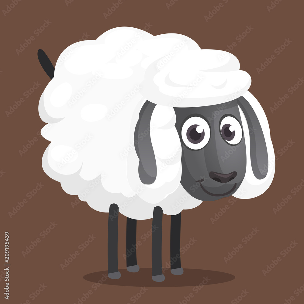 Cute cartoon sheep mascot character. Vector illustration of fluffy ...