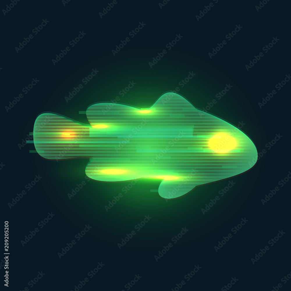 Futuristic digital vector 3d hologram fish on black background. Modern ...