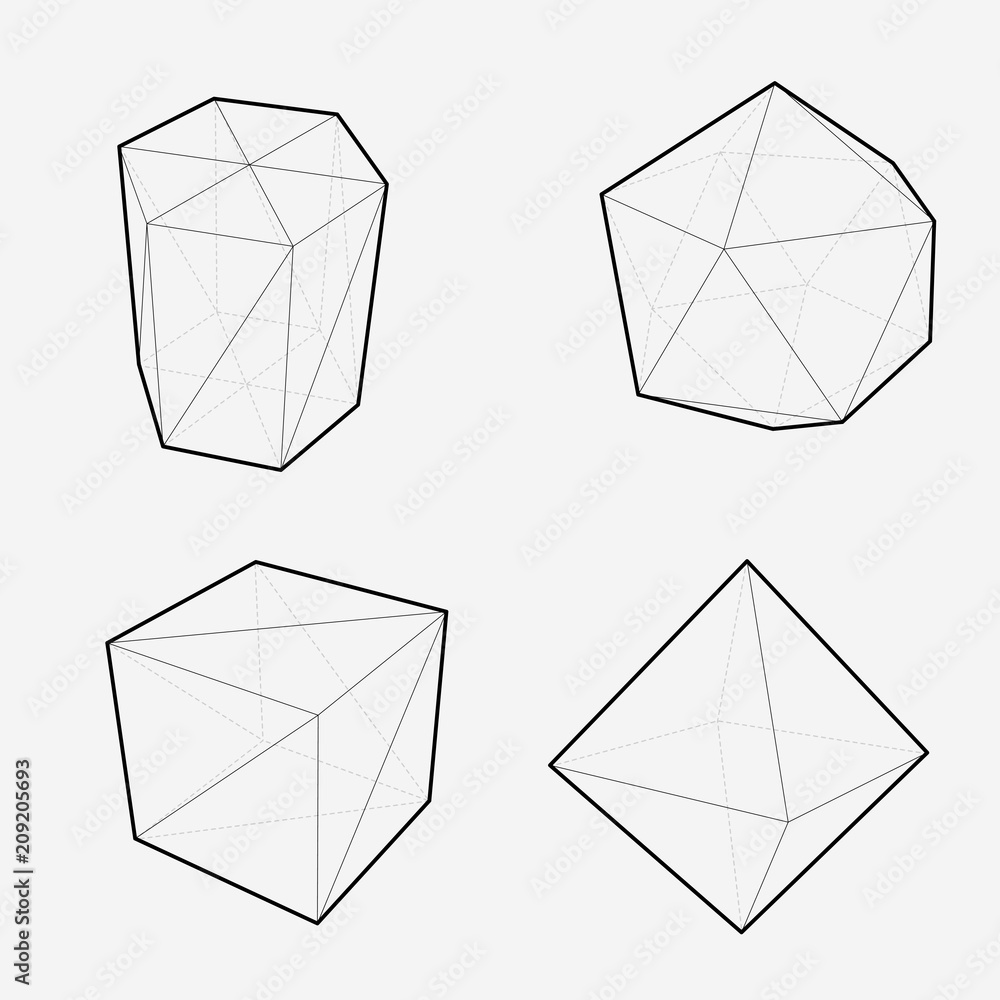 Collection of simple vector 3d geometric shapes various forms isolated ...