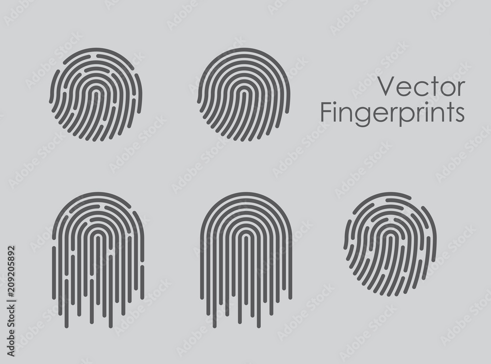 Vector illustration set of fingerprint icons on grey background EPS10 ...