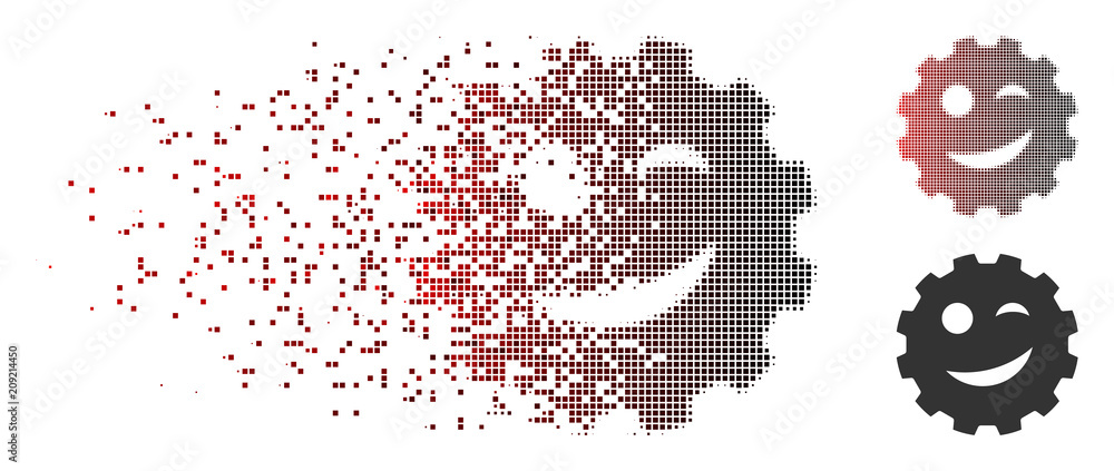 Vetor de Vector joke smiley gear icon in dispersed, dotted halftone and ...
