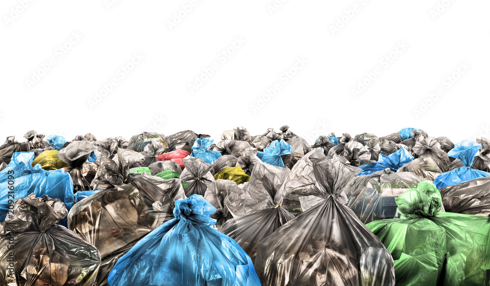 A lot of garbage bags on a white background Stock Photo | Adobe Stock