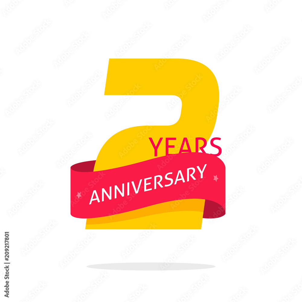 2 years anniversary logo template isolated on white, number 2 ...