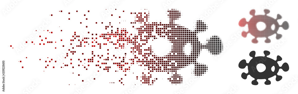 Vector bacteria icon in dispersed, pixelated halftone and undamaged ...