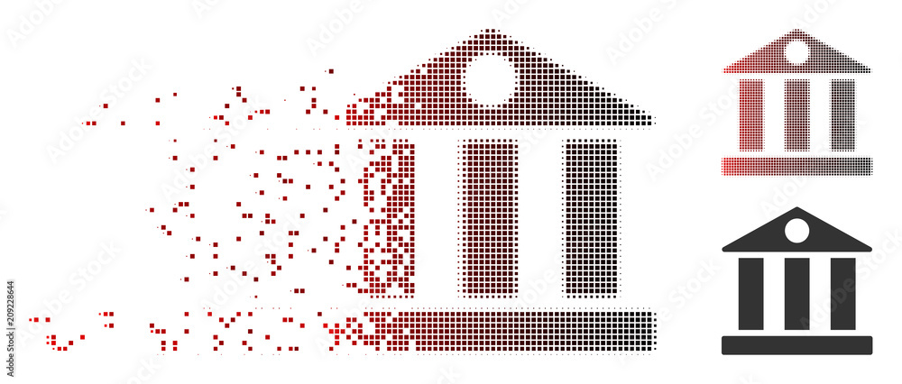Vector bank building icon in dissolved, pixelated halftone and ...