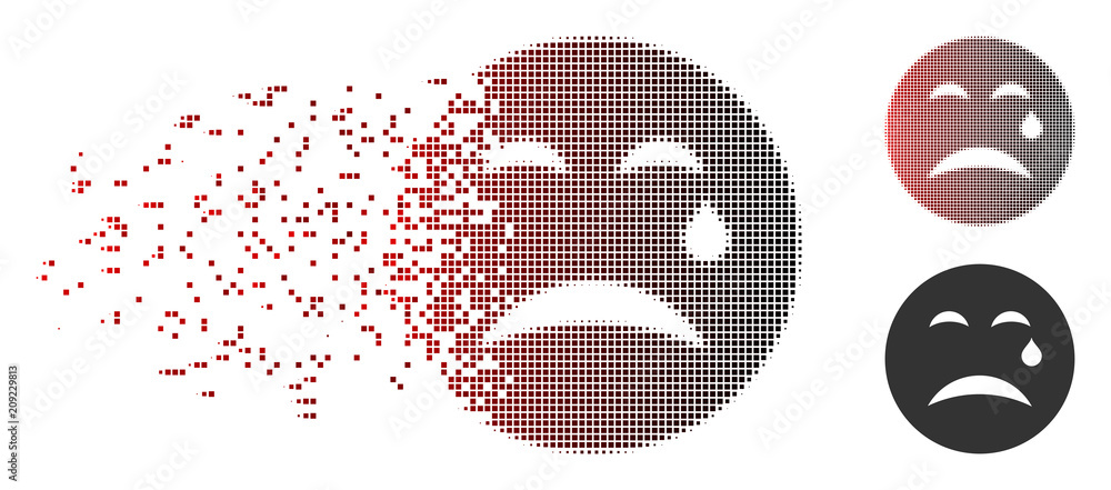 Vector cry smiley icon in dispersed, pixelated halftone and undamaged ...