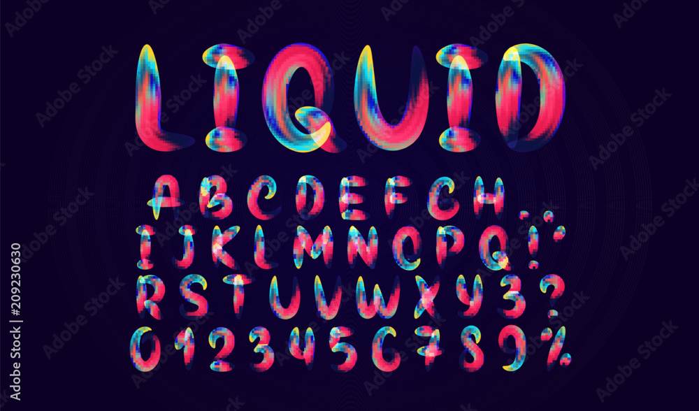 Fluid colored letter. Alphabet font of melting liquid. Design 3d sign ...