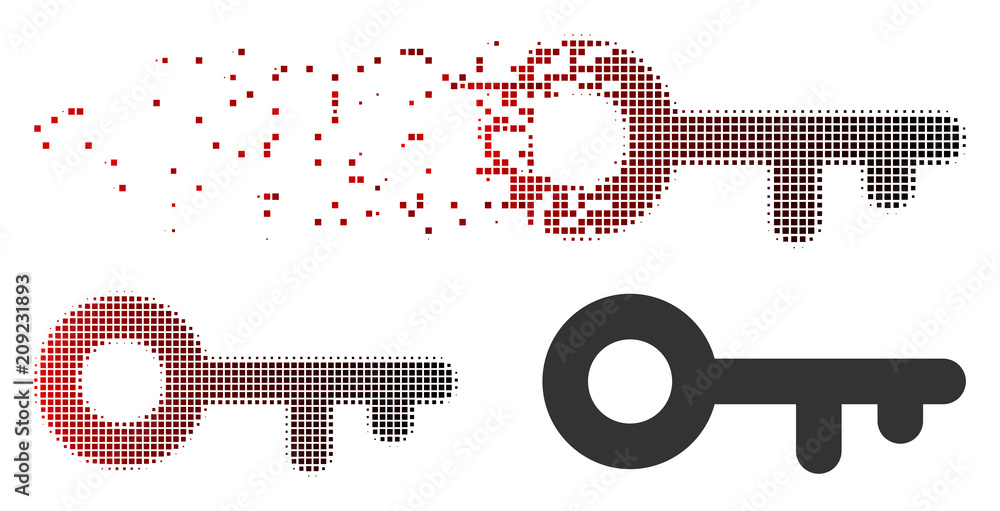 Vector key icon in sparkle, dotted halftone and undamaged whole ...