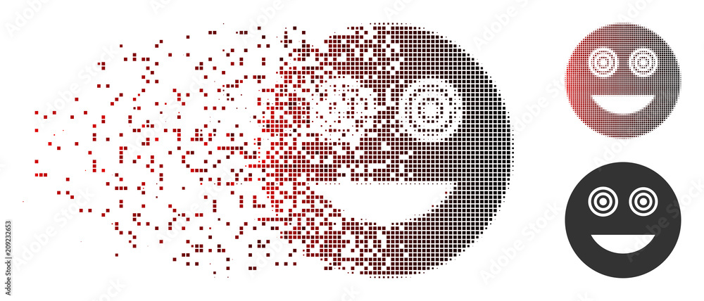 Vector mad smiley icon in sparkle, pixelated halftone and undamaged ...