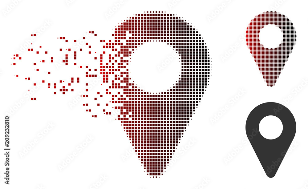 Vector map marker icon in fractured, pixelated halftone and undamaged ...