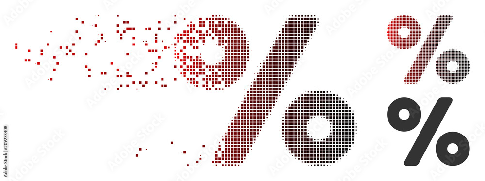 Vector percent icon in dissolved, pixelated halftone and undamaged ...