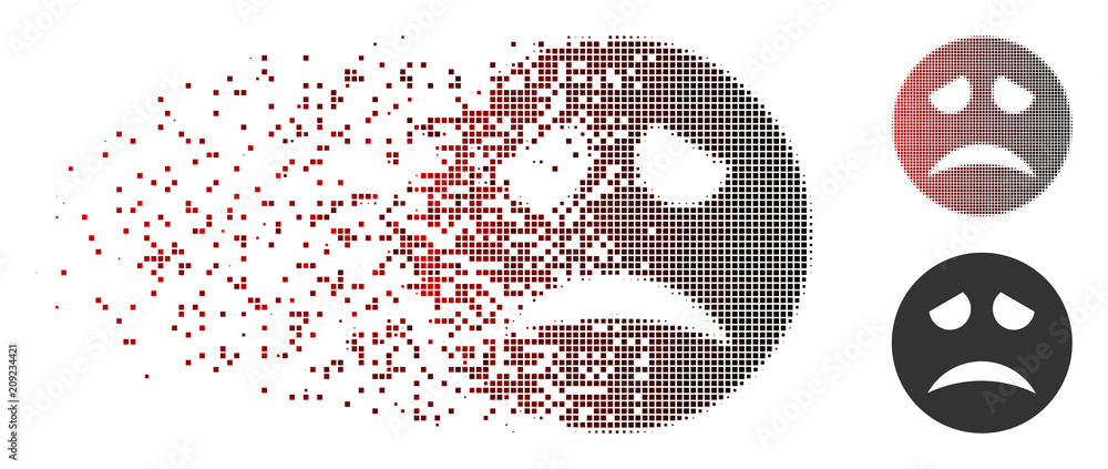 Vetor de Vector sadness smiley icon in dissolved, dotted halftone and ...