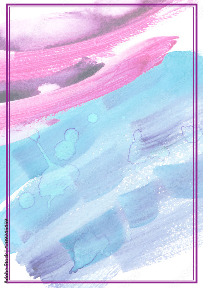Purple and pastel blue abstract brush strokes painted in watercolor ...
