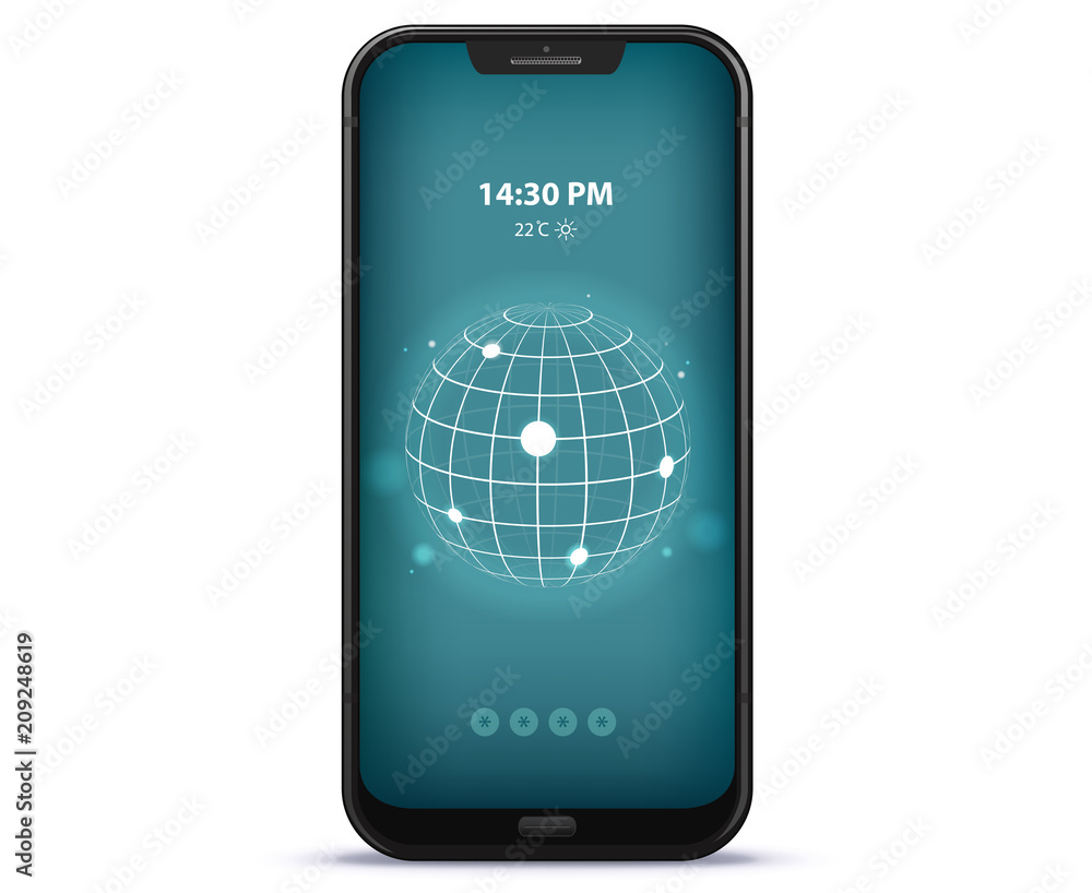 Realistic Mobile Phone Lock Screen Vector Illustration. Stock Vector ...
