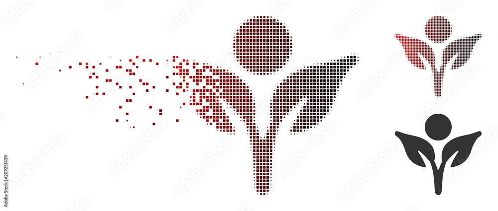 Vector eco man icon in dispersed, dotted halftone and undamaged whole ...