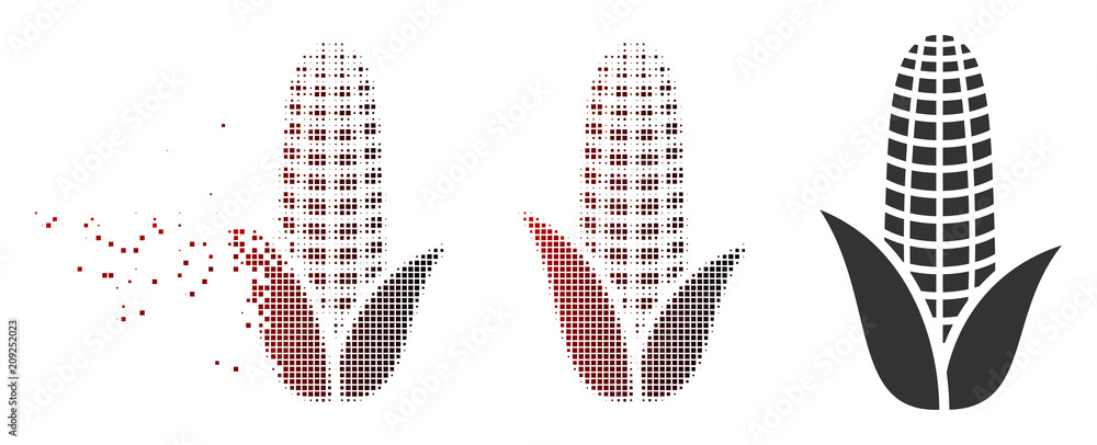 Vector corn icon in dissolved, dotted halftone and undamaged solid ...