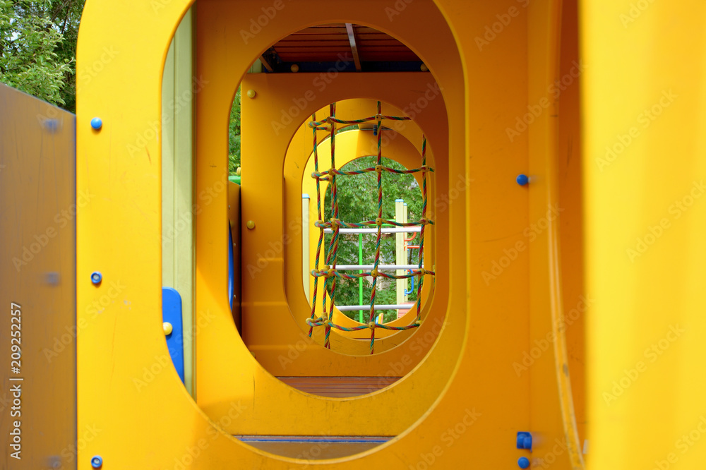 Elements of a children's playground with oval windows. Stock Photo ...