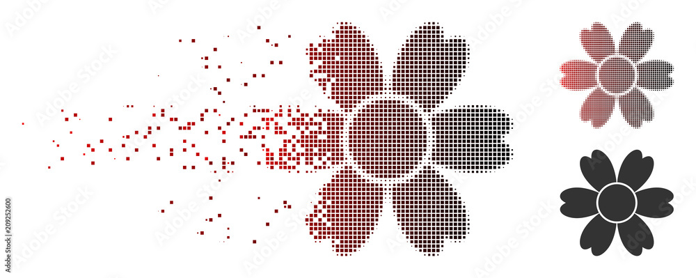 Vector flower icon in dissolved, dotted halftone and undamaged whole ...