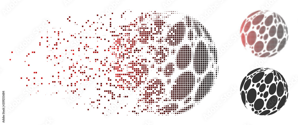 Vector spotted abstract sphere icon in fractured, pixelated halftone ...