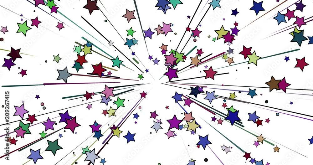 many little colourful comic stars with black outlines, stripes and ...
