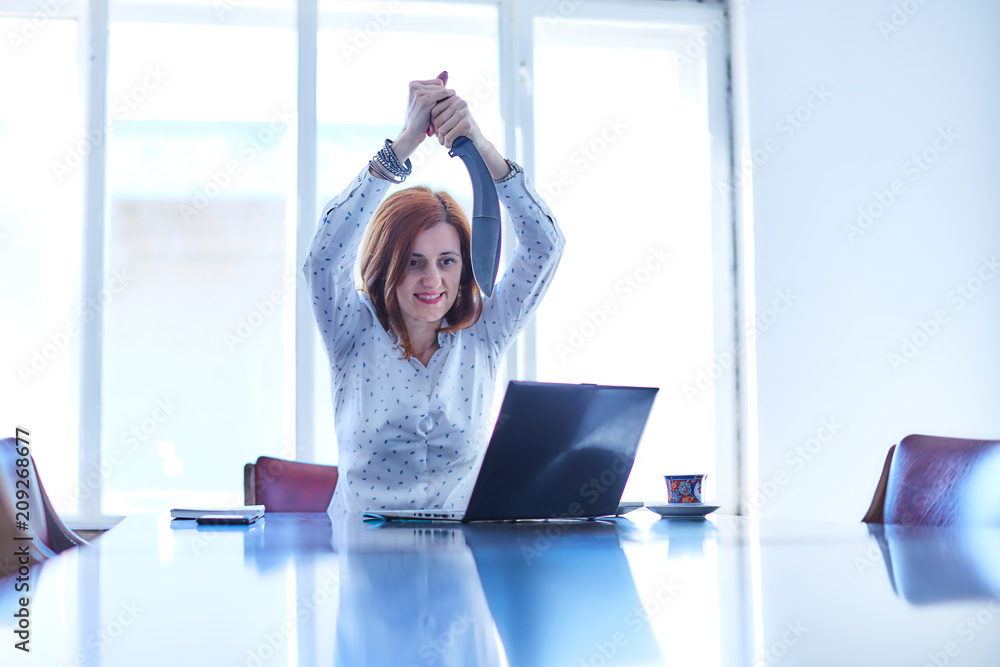 Furious young woman destroying a laptop computer Stock Photo | Adobe Stock