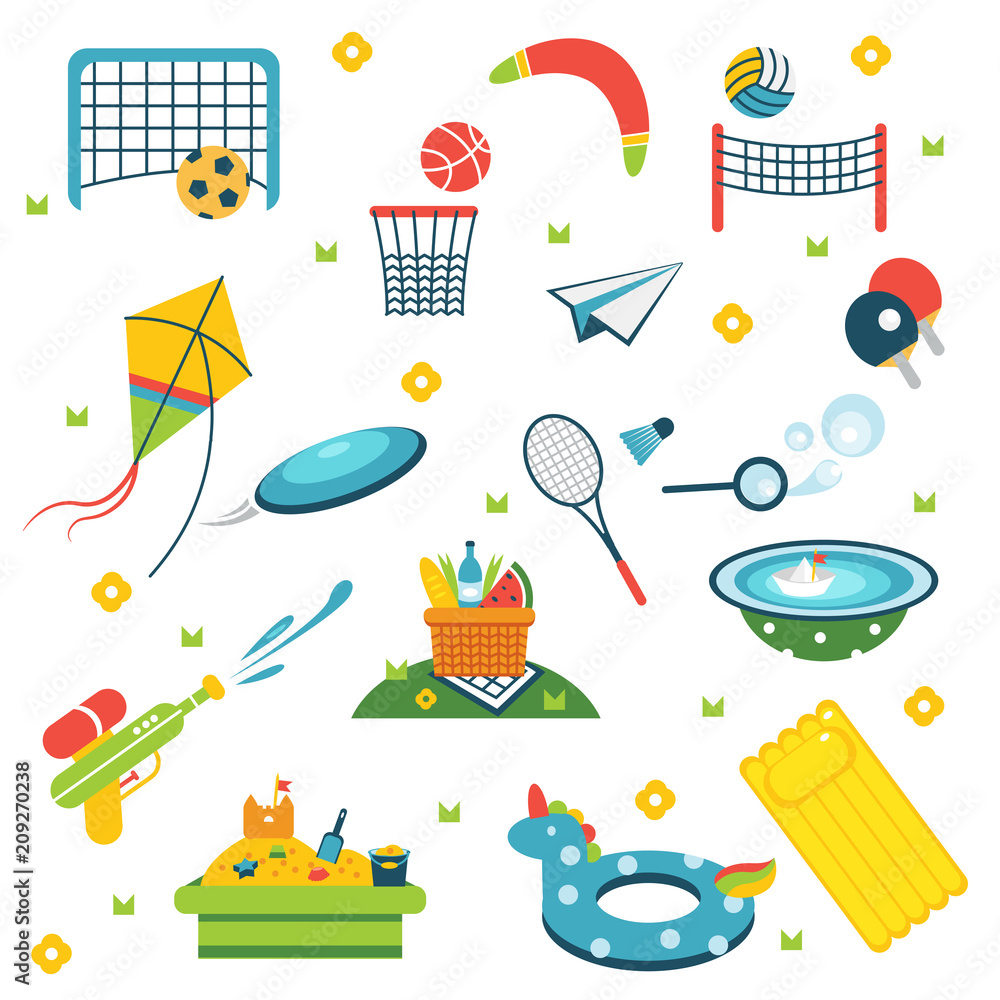 Summer holiday activity symbols set. Vector illustration set of ...