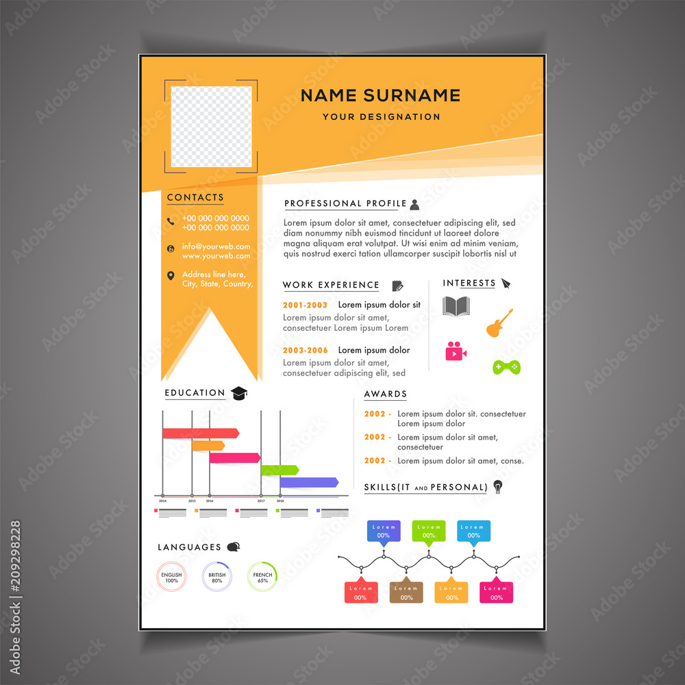Infographics resume template can be use as letterhead or cover letter ...