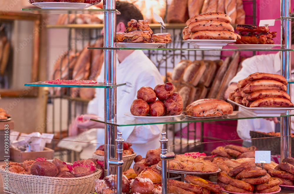 Cafe and grand bakery (croissant) shop interior in downtown - Paris ...