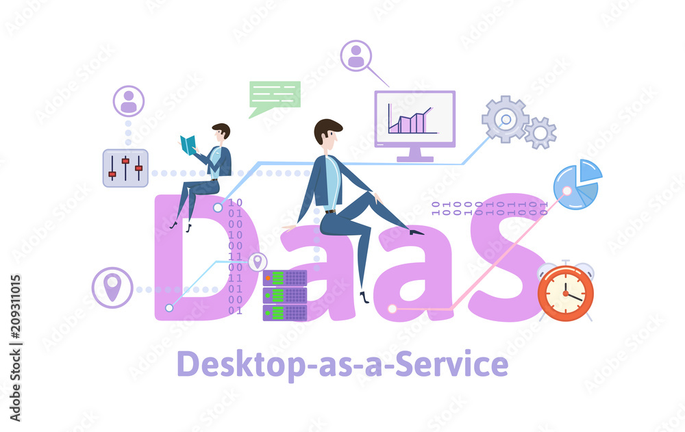 Desktop as a service, DaaS. Concept with keywords, letters and icons ...