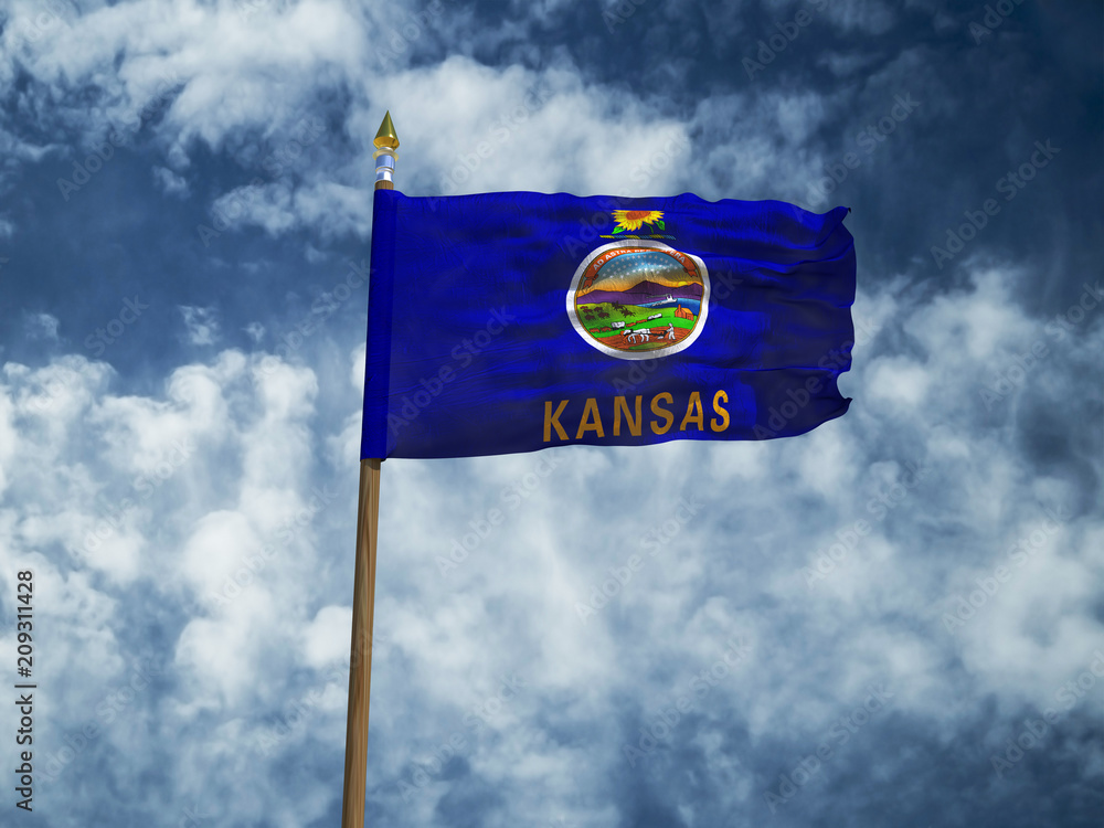 Kansas flag USA flag Silk waving flag made transparent fabric of Kansas ...