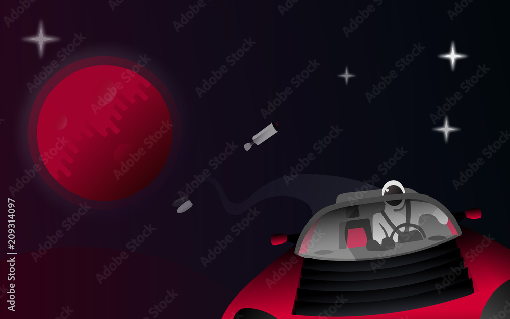 Tesla - A red Car for the red Planet Stock Illustration | Adobe Stock