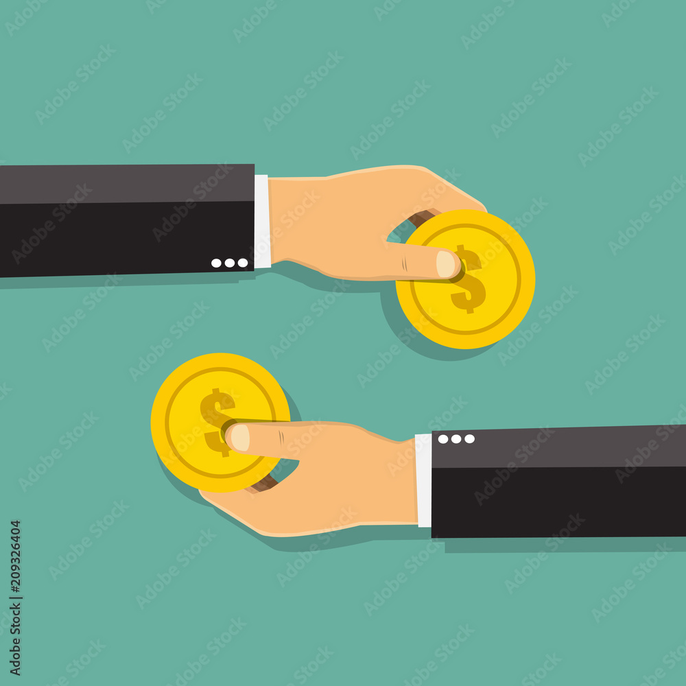 Hands with coins money - Vector illustration. Stock Vector | Adobe Stock