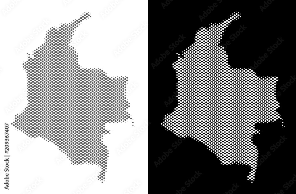 Halftone round blot Colombia map. Vector territory maps in grey and ...