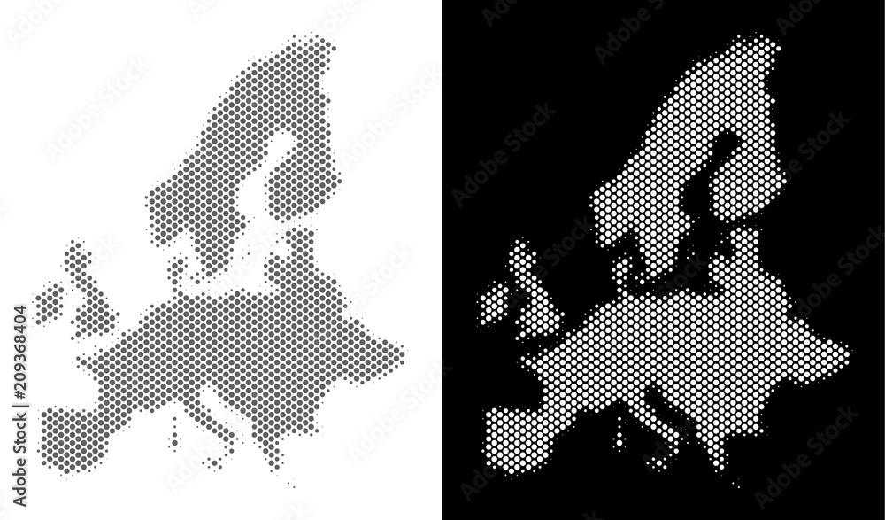 Halftone circle spot European Union map. Vector geographical maps in ...