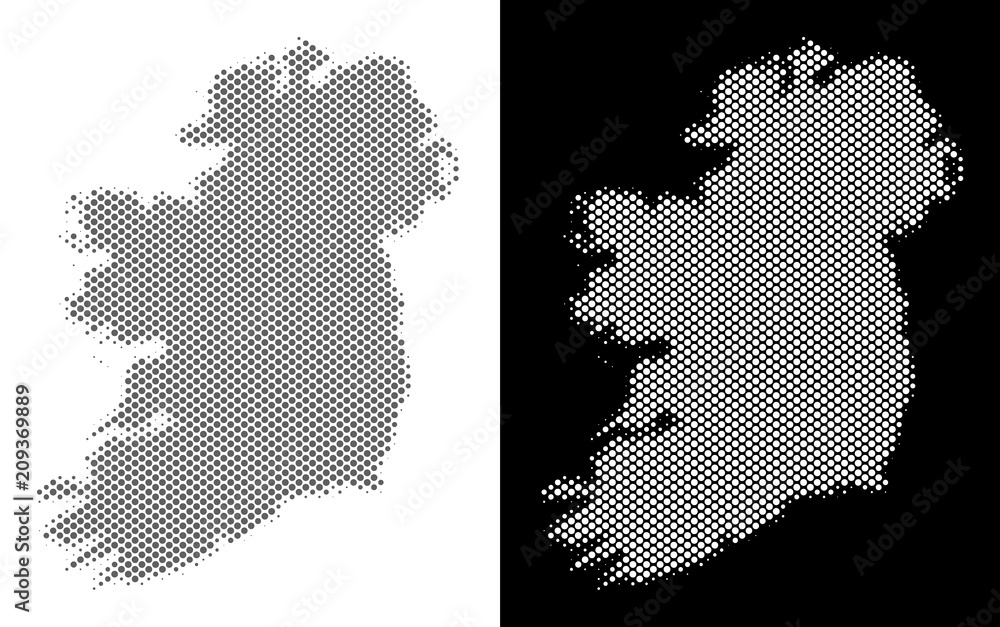 Halftone round pixel Ireland Island map. Vector territorial maps in ...