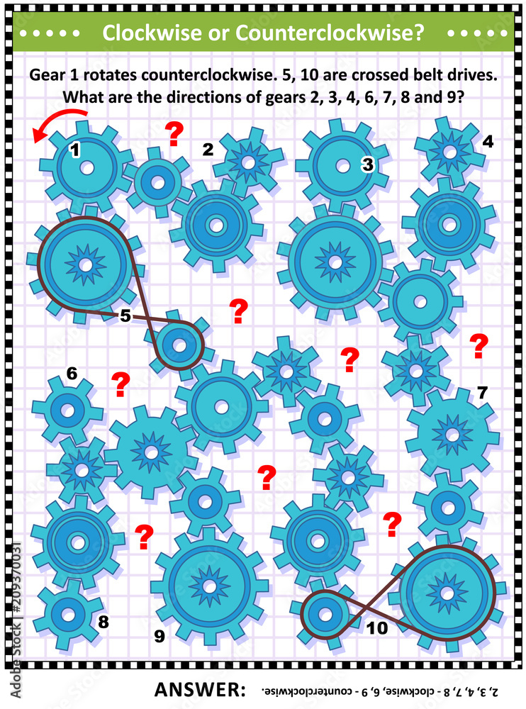 IQ and spatial skills training visual puzzle with rotating gears and ...