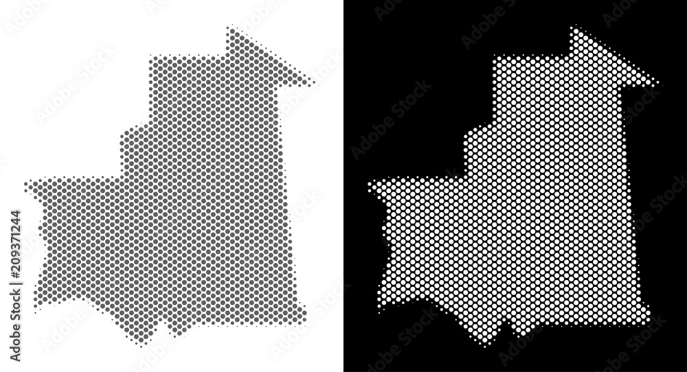 Halftone round spot Mauritania map. Vector geographic maps in gray and ...