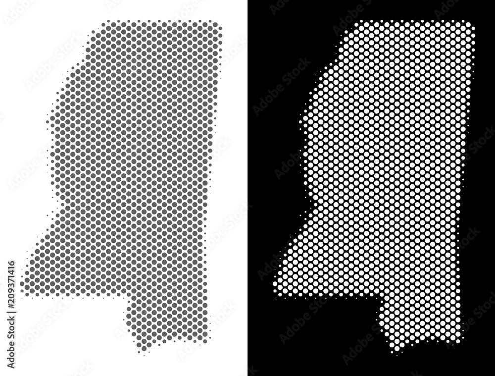 Halftone circle dot Mississippi State map. Vector territory maps in ...