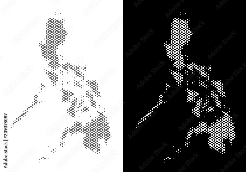 Halftone round blot Philippines map. Vector geographical maps in grey ...