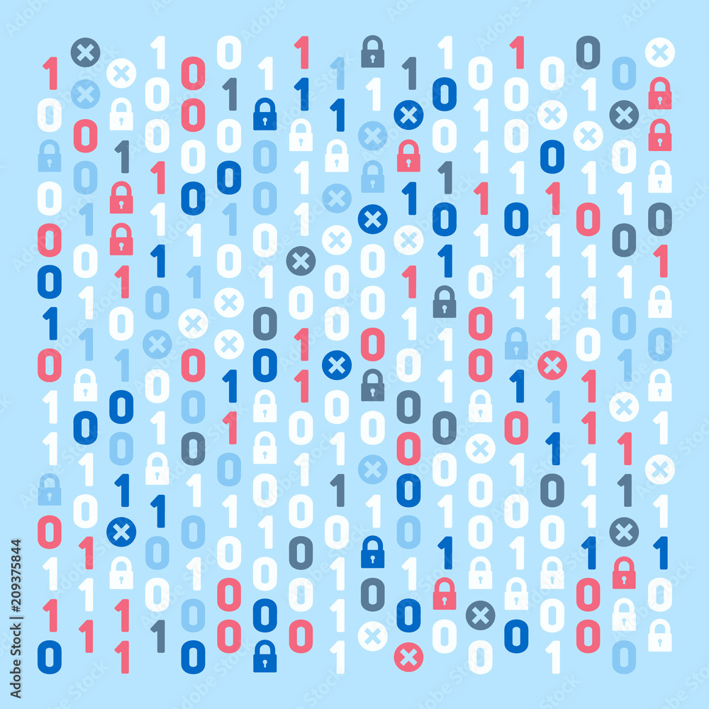 Vektorová grafika „Streaming abstract binary code background with padlock. Data and technology ...