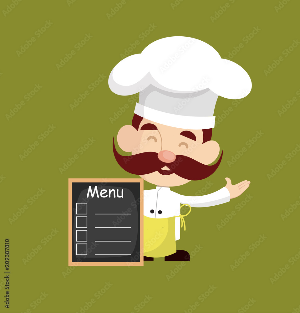 Cartoon Chef showing menu Flat Vector Illustration Design Stock Vector ...