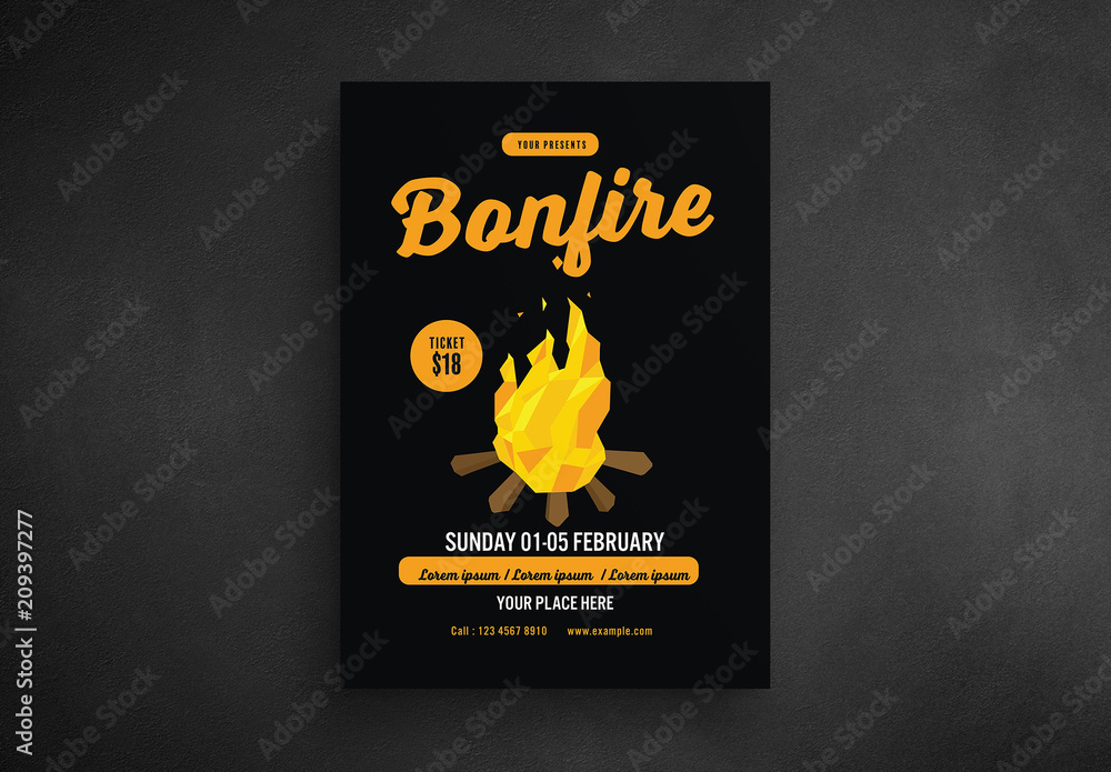 Bonfire Party Flyer Layout Stock Template | Adobe Stock